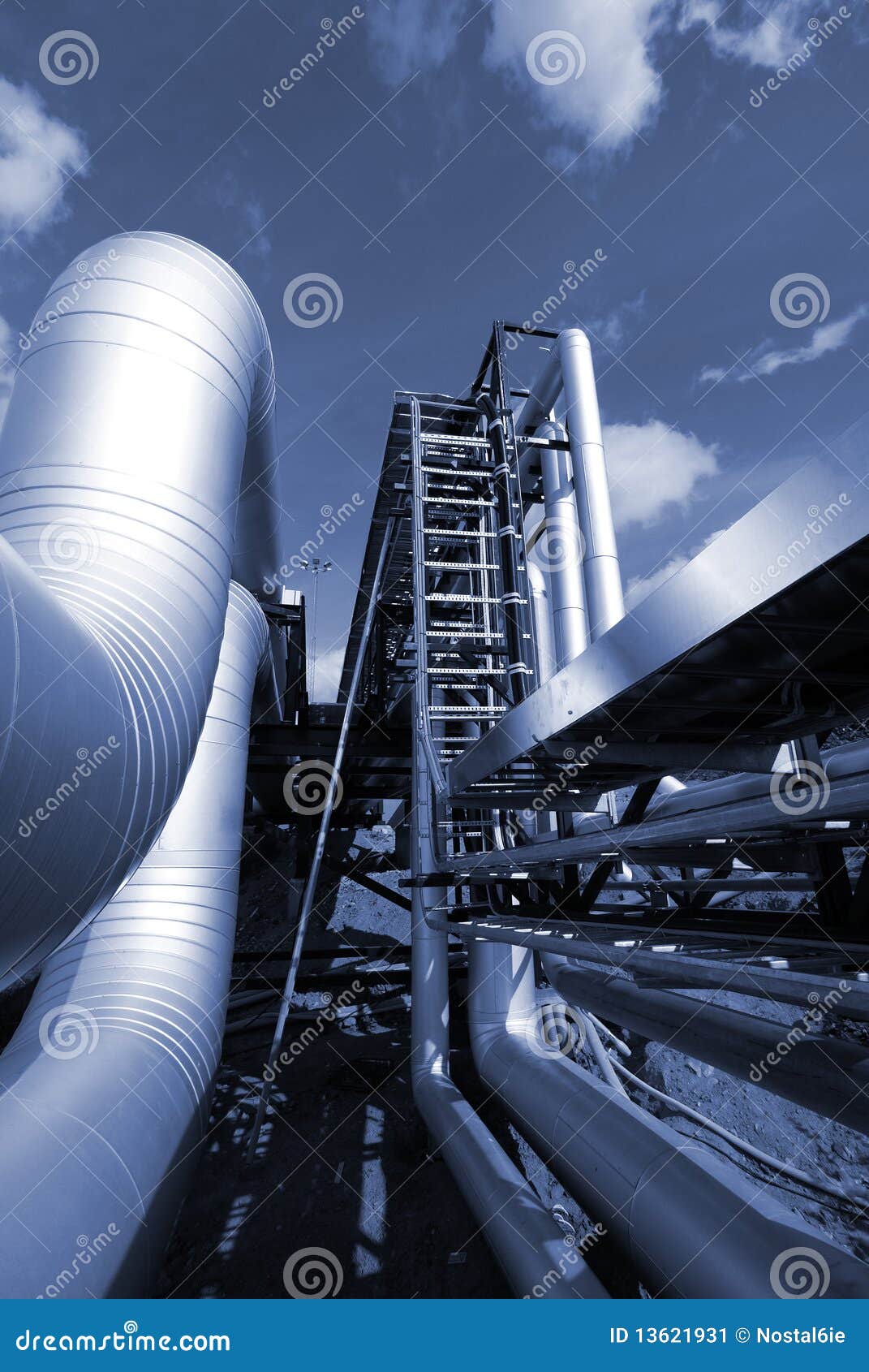 Industrial Pipelines in Blue Tone Stock Image - Image of heat ...
