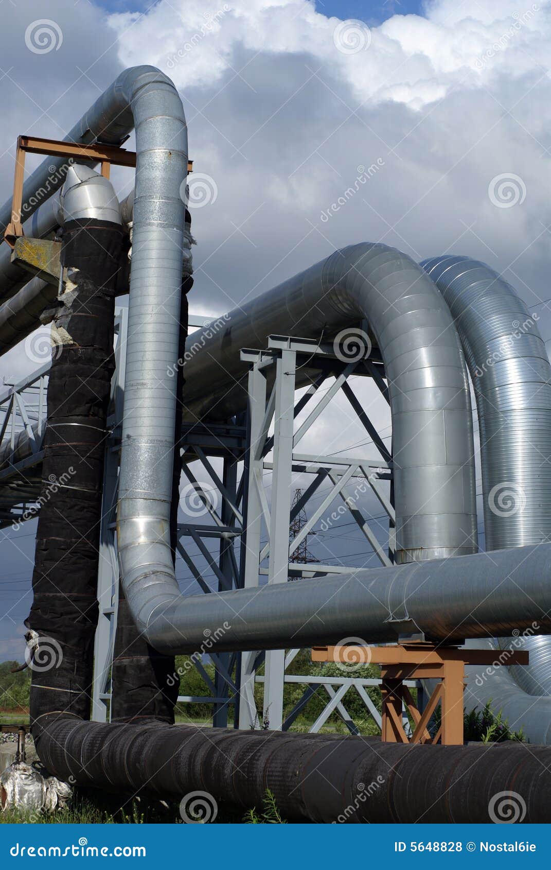 Industrial Pipelines on Pipe-bridge Stock Photo - Image of heat ...