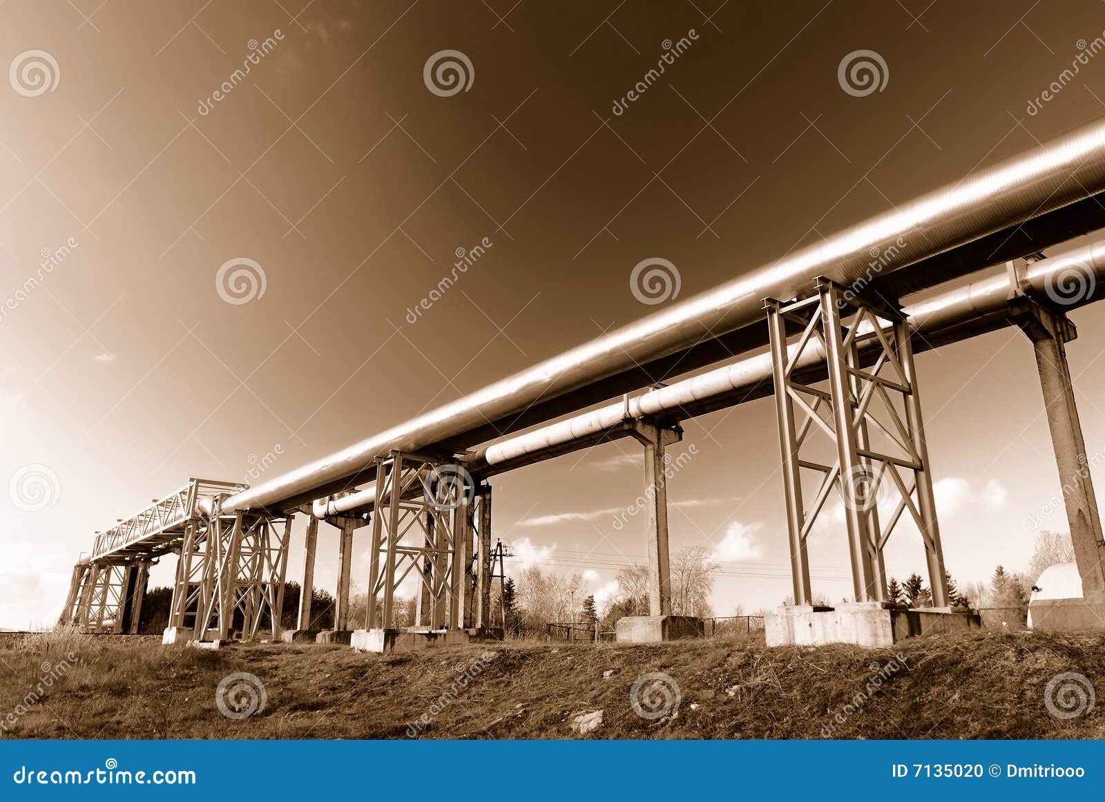 Industrial Pipelines on Pipe-bridge Stock Photo - Image of industrial ...