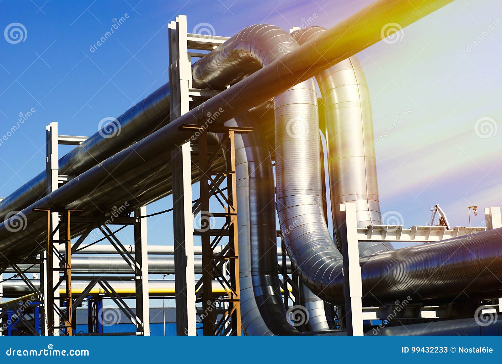 Industrial Pipe-bridge Against Blue Sky Stock Image - Image of convert ...