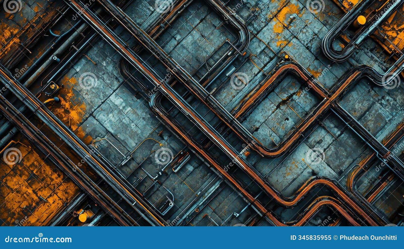 Industrial Pipes and Electrical Conduits on a Textured Metallic Surface ...