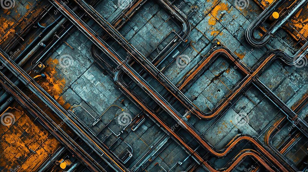 Industrial Pipes and Electrical Conduits on a Textured Metallic Surface ...