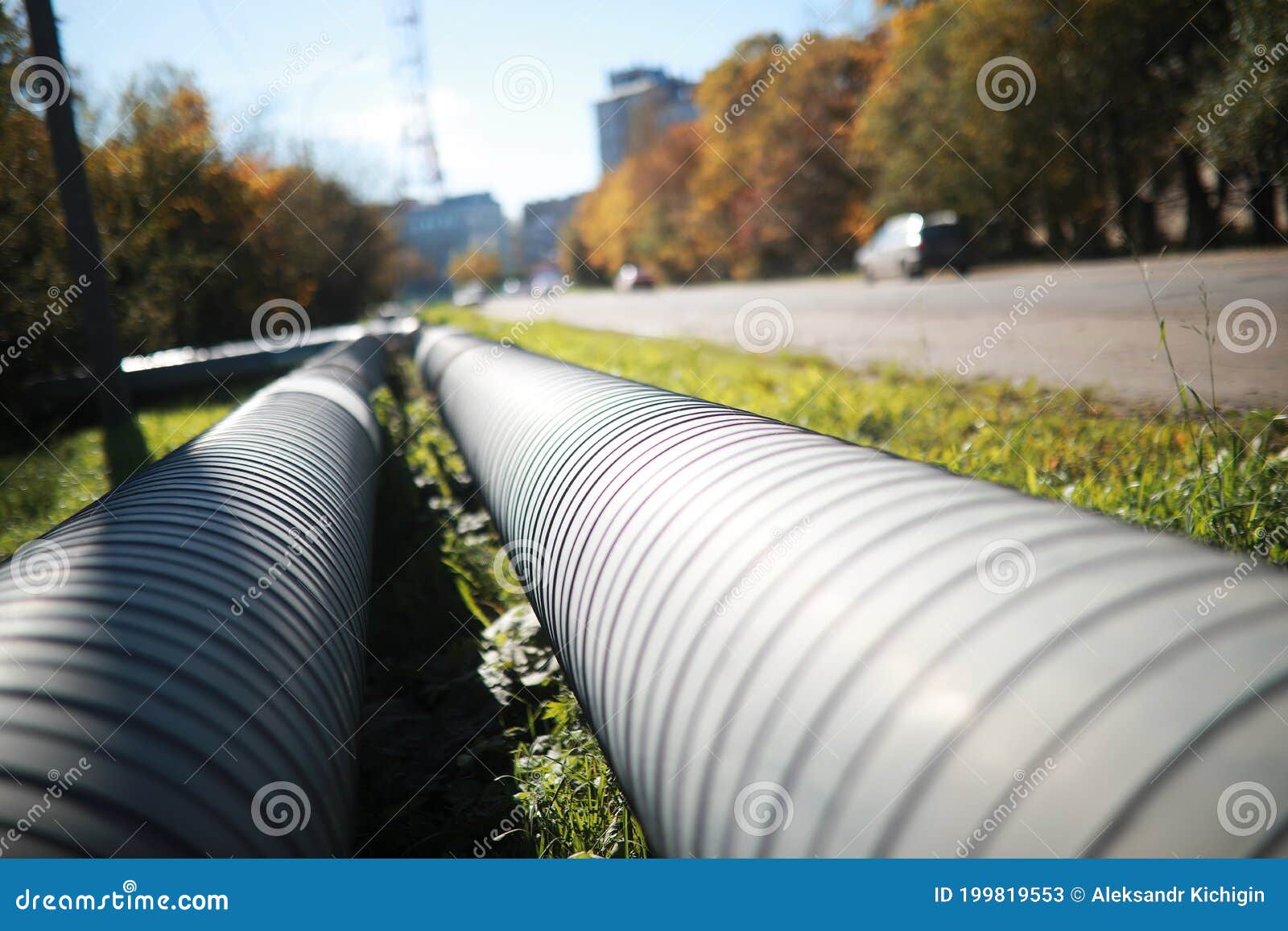 Industrial Pipes on Street Construction Stock Image - Image of pipe ...