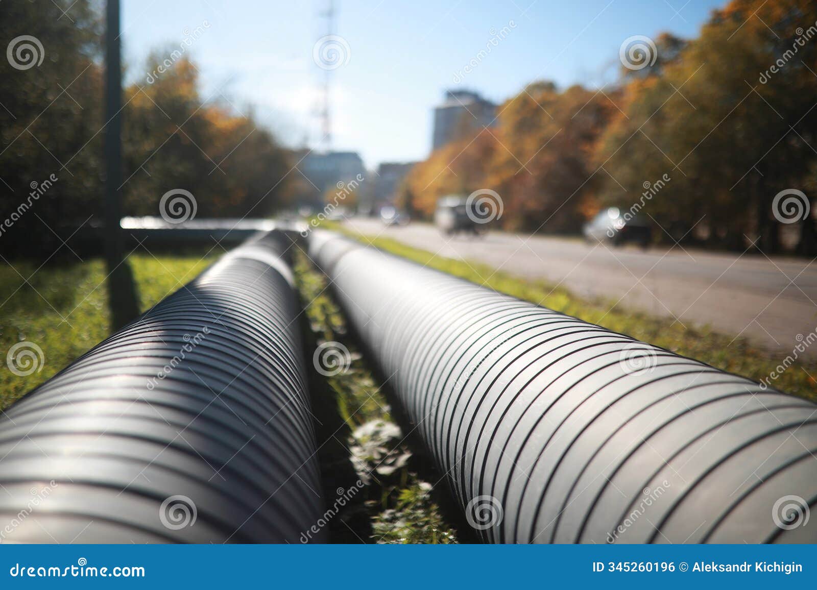 Industrial Pipes on Street Construction Stock Photo - Image of line ...