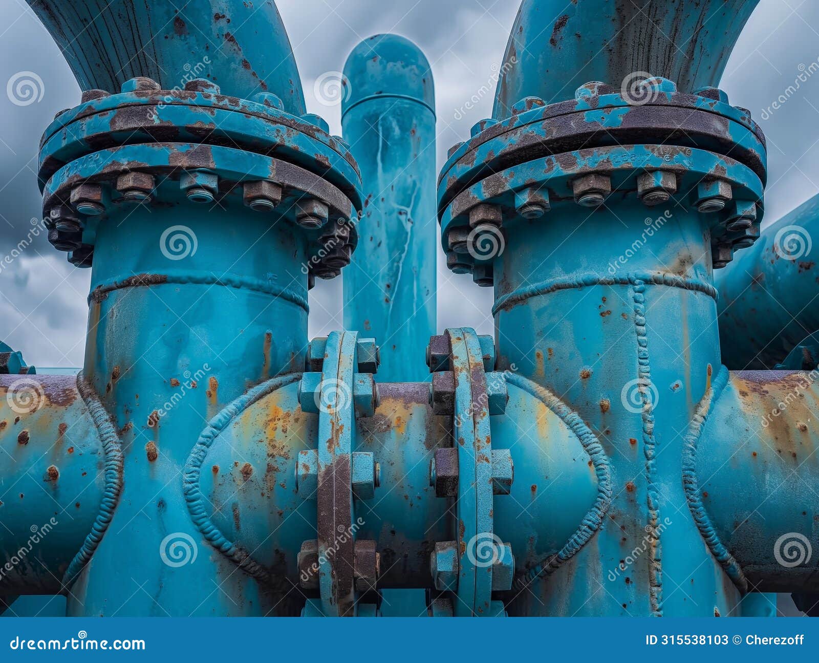 Industrial Pipework with Flanges and Rust Stock Image - Image of ...