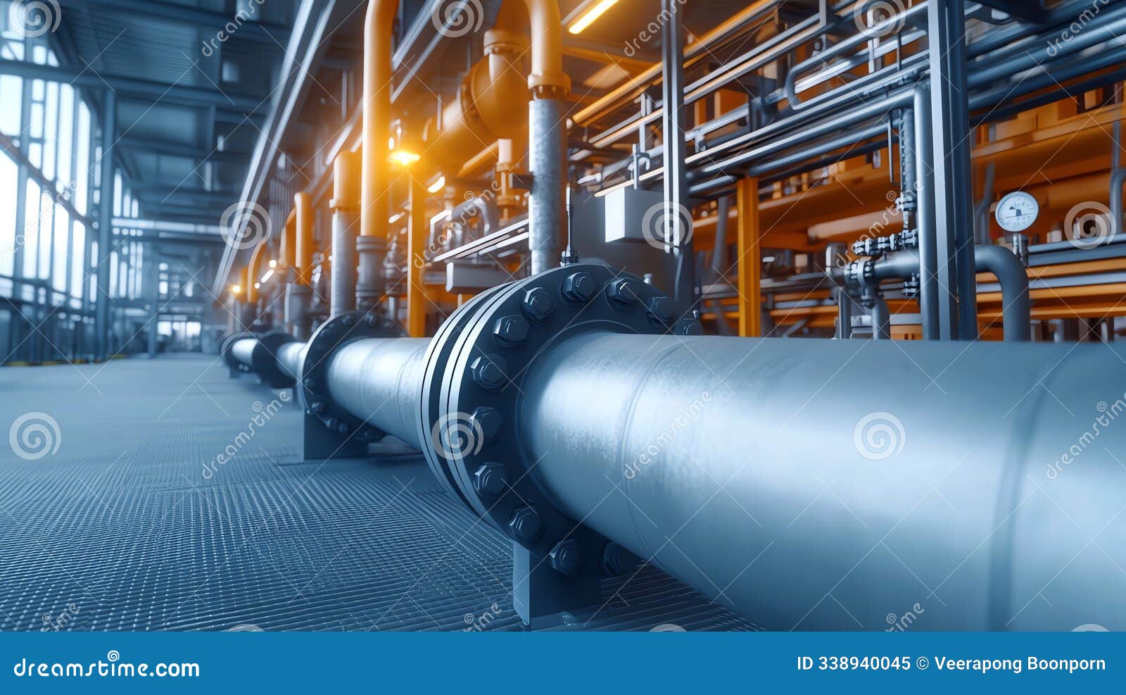 Industrial Piping System Featuring Pressure Gauges And Valves Royalty ...