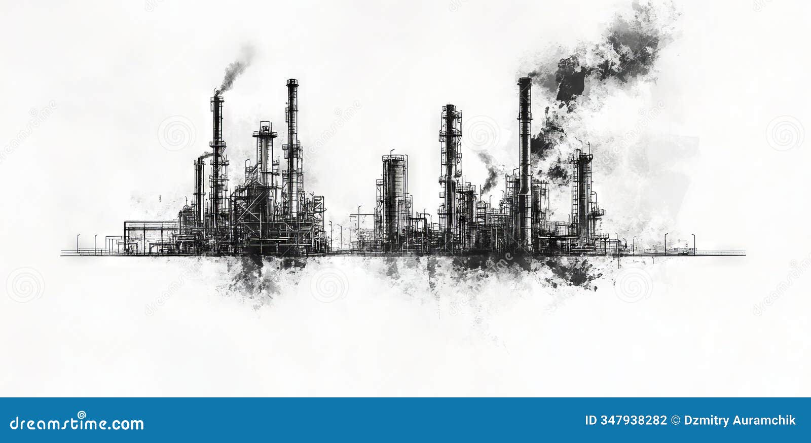 Industrial Plant Illustrated in a Single, Continuous Line Drawing ...