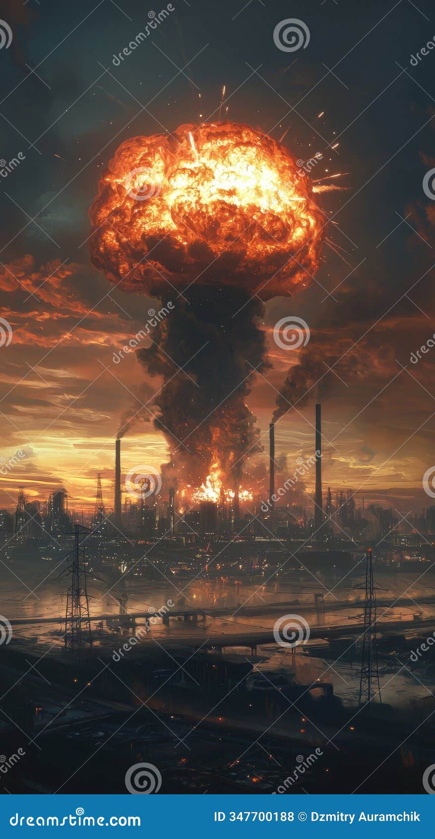 The Industrial Plant Witnessed a Dramatic Explosion during the Sunset ...