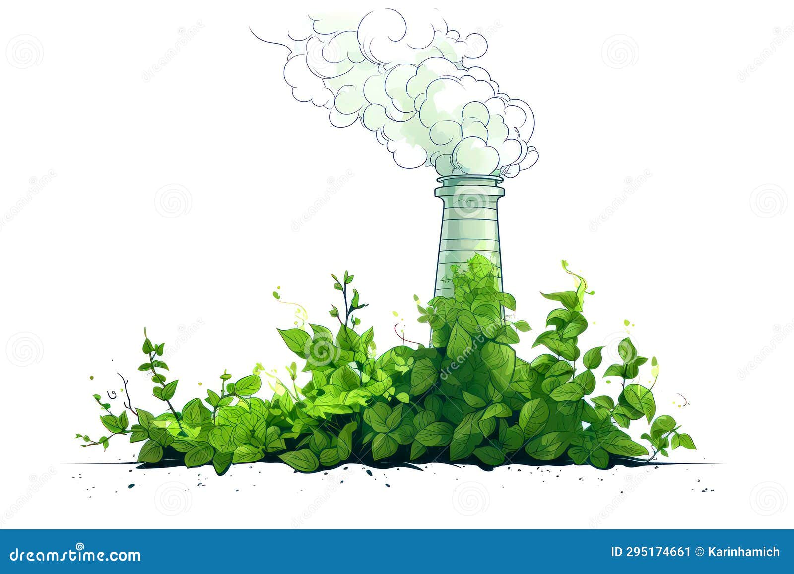 Industrial Plants with Plants on White Background. CO2 Neutrality ...