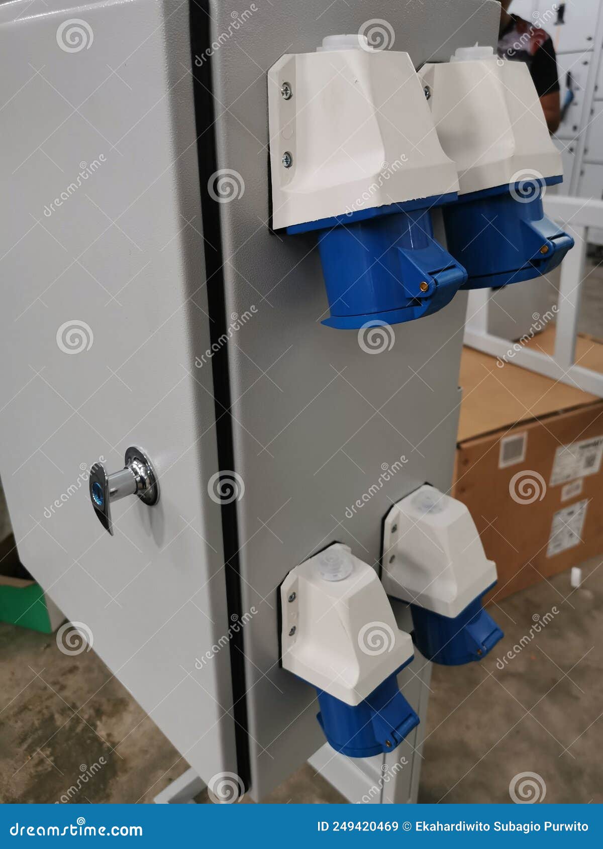Industrial Plug and Socket Mount on Electrical Cabinet. Stock Image ...