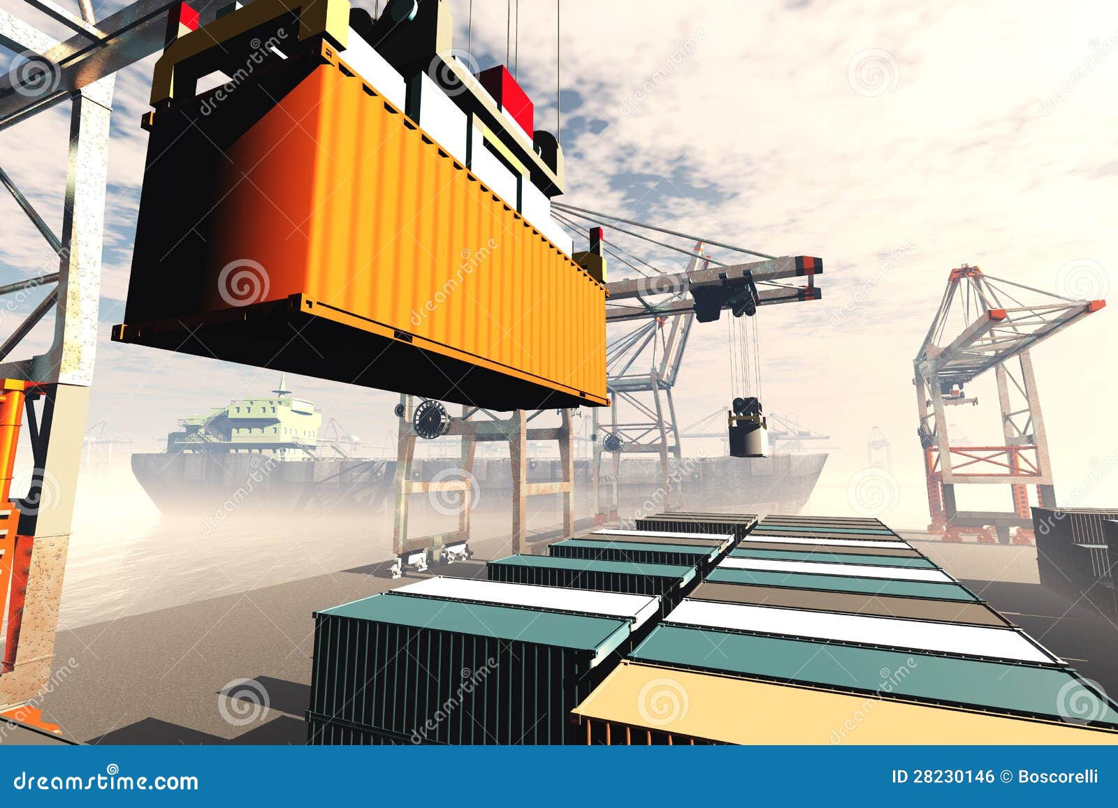 Industrial Port 3D Render 1 Stock Illustration - Illustration of ...