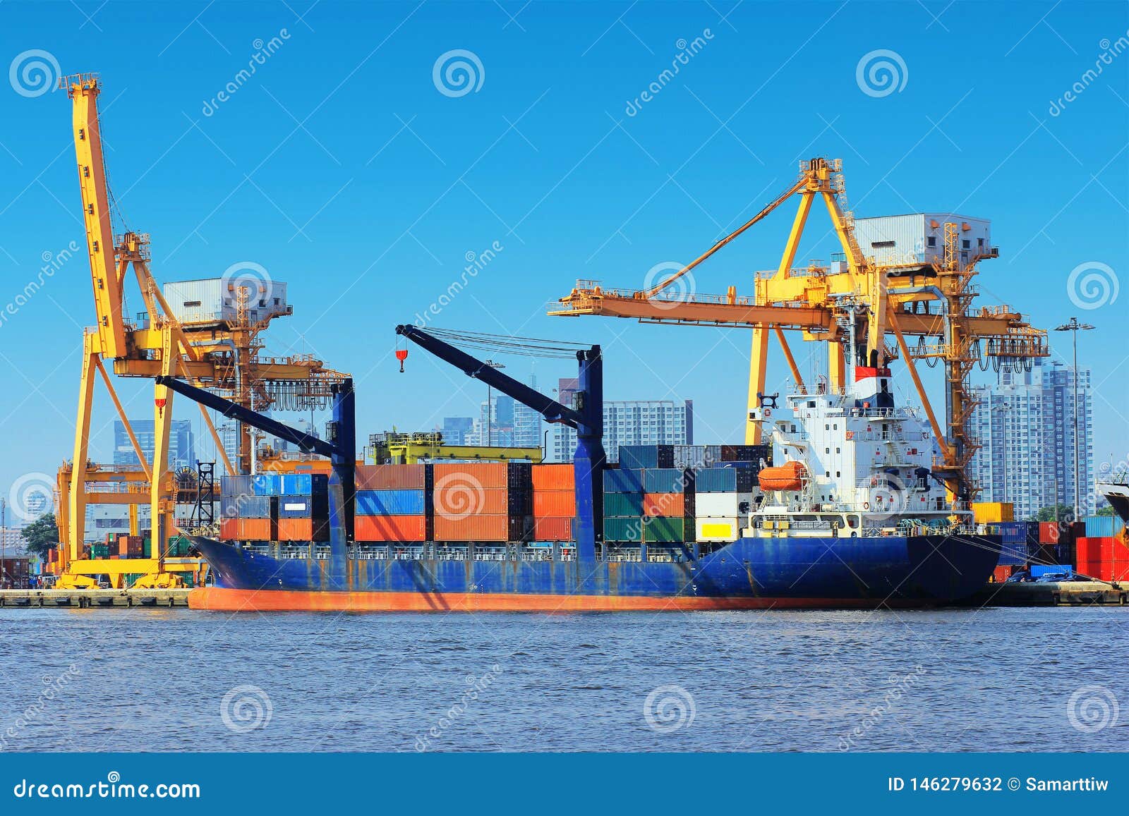 Industrial Port with Containers Stock Photo - Image of logistics, pier ...