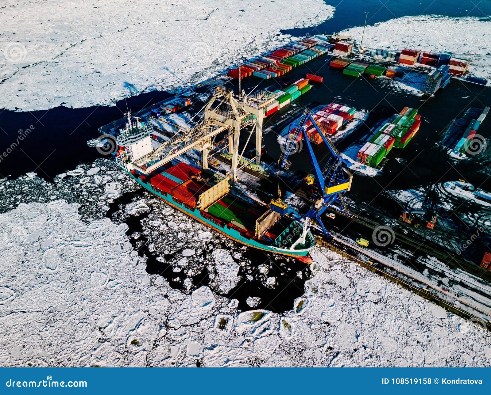 Industrial Port with Containers in Winter, Vessel Loading Stock Photo ... Industrial Port with Containers in Winter, Vessel Loading Stock Photo ...