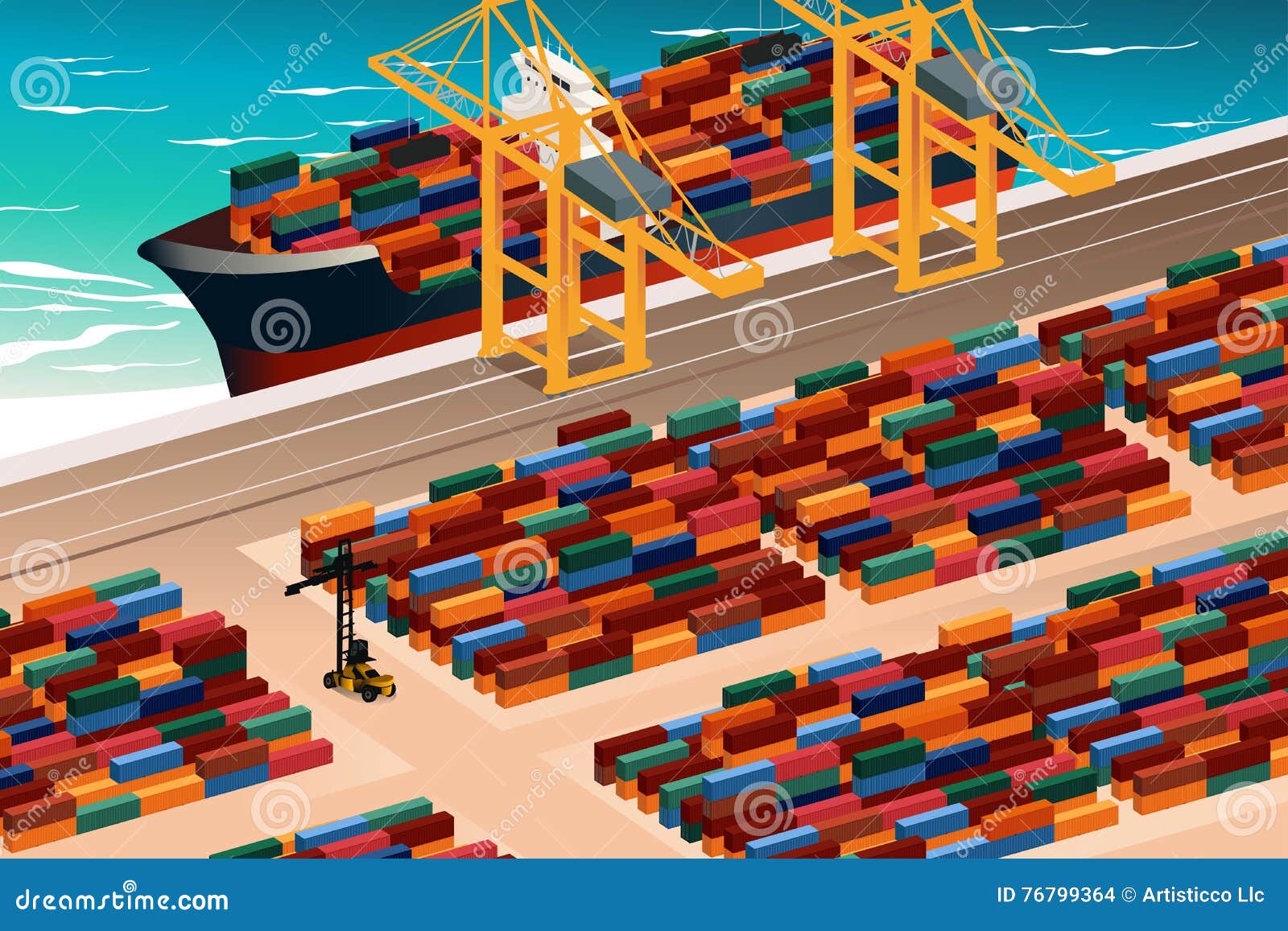 Industrial Port Scene stock vector. Illustration of shipping - 76799364