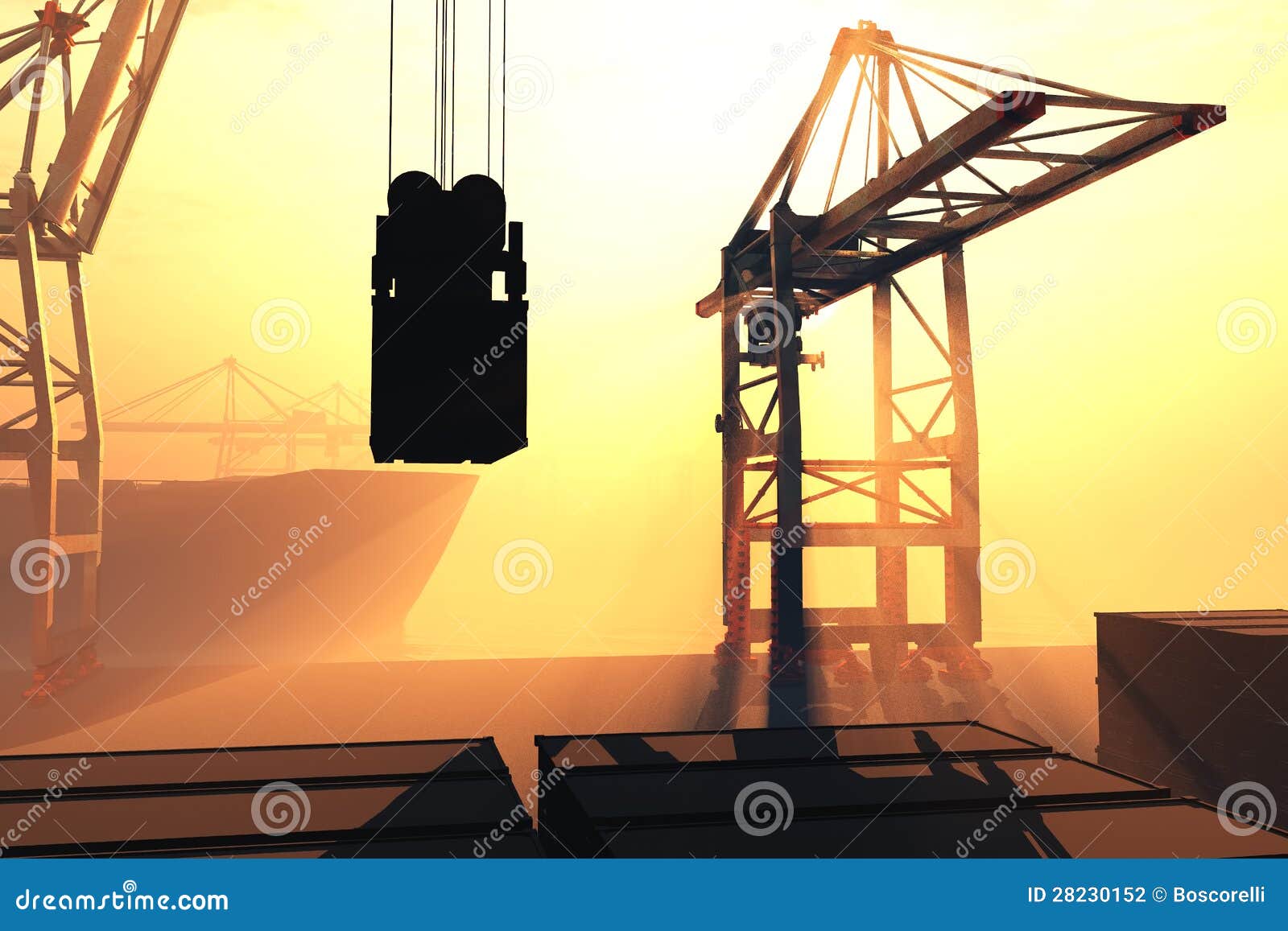 Industrial Sea Port Cargo Freight Ship Crane Water Delivery ...