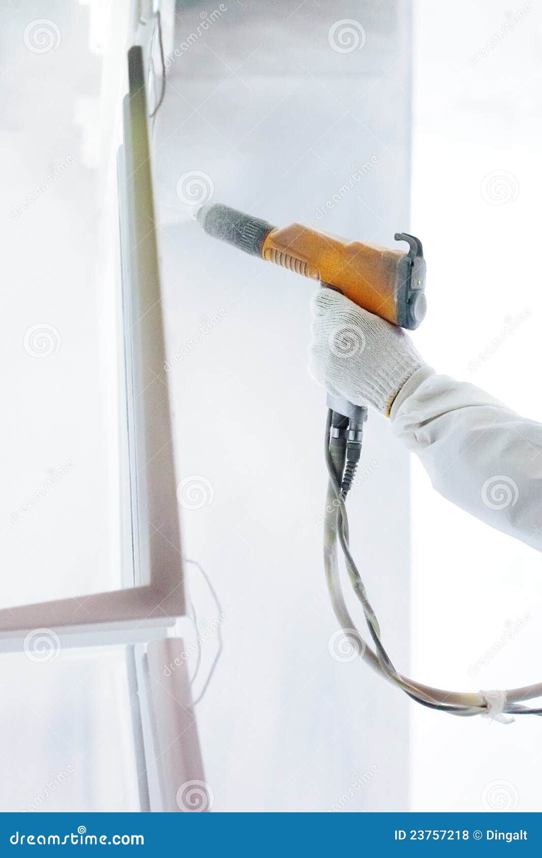 Powder Coating Of Metal Parts. Hand Holding Powder Coating Sprayer ...