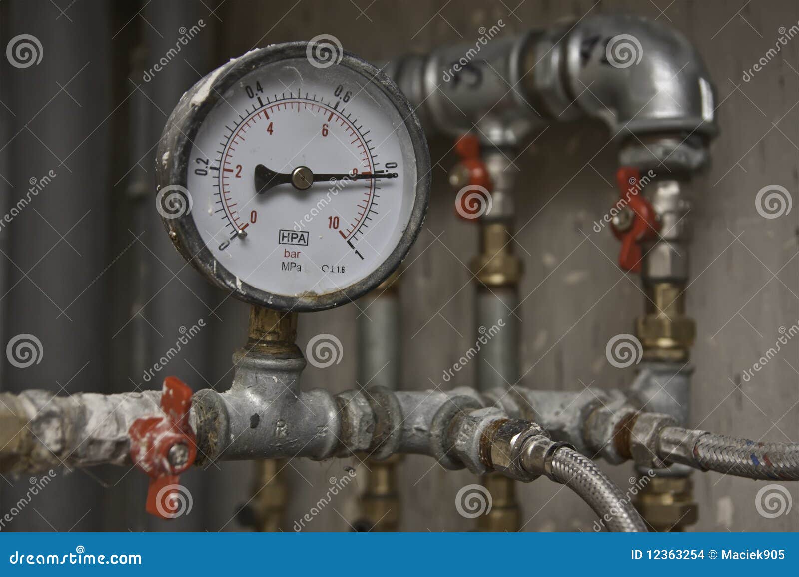 Industrial Pressure Meter and Water Pipes Stock Photo - Image of needle ...