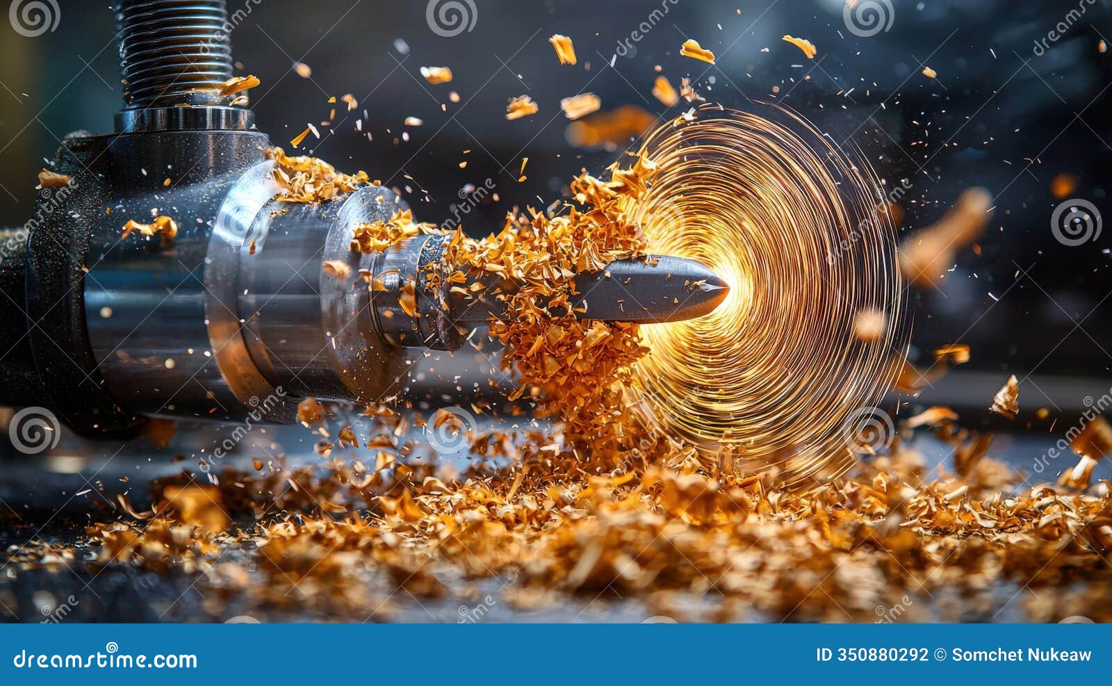 Industrial Process Close-up Action Shot of Rapidly Spinning Mechanical ...
