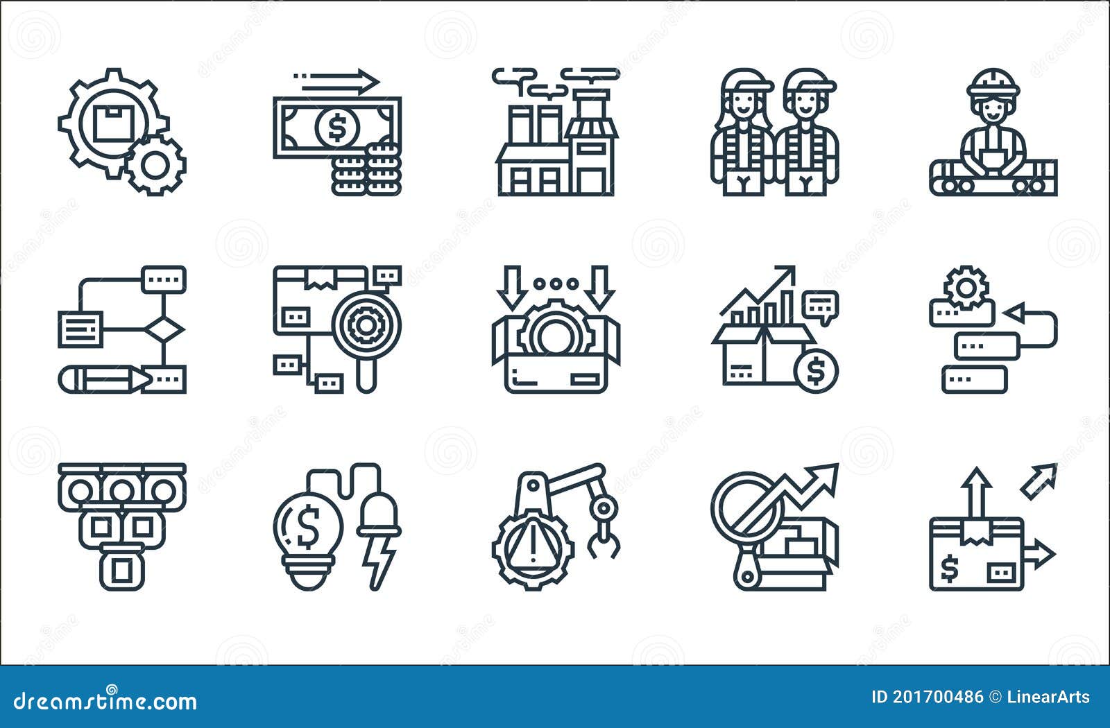 Industrial Process Line Icons. Linear Set Stock Vector - Illustration ...