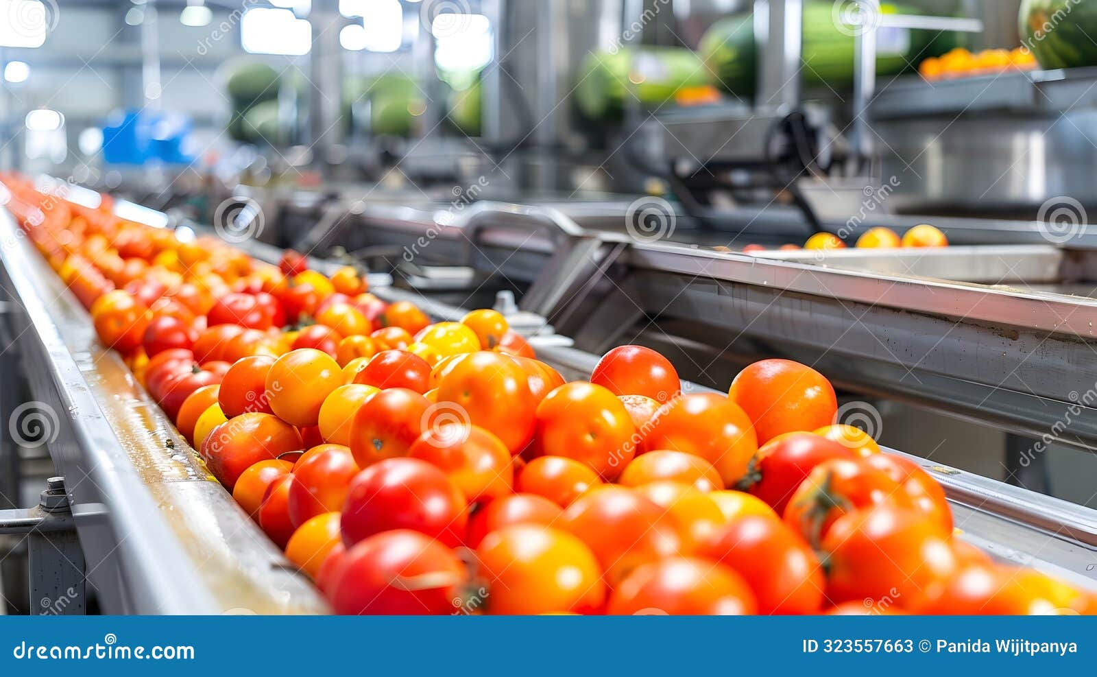 Industrial Production Line in Food or Fruit Processing Factory with ...