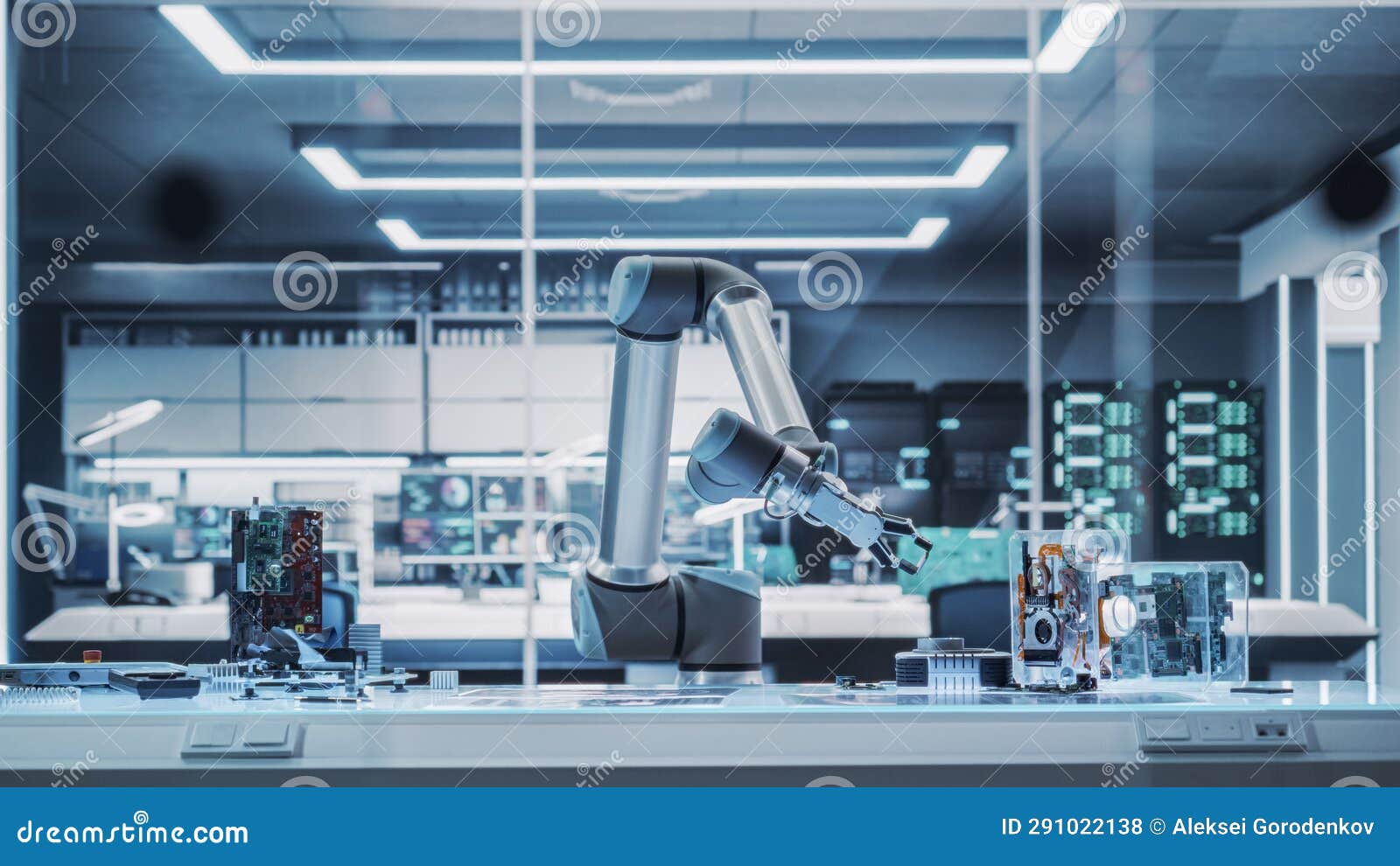 Industrial Programmable Robotic Arm in a Factory Development Workshop ...
