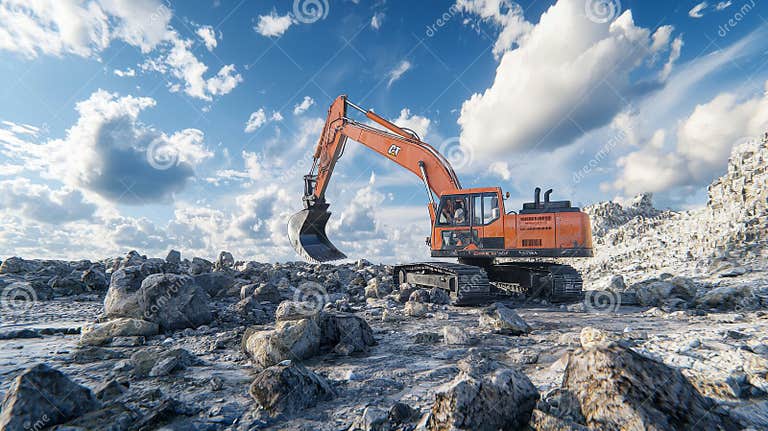 The Industrial Progress of Heavy Excavators Digging in a Construction ...