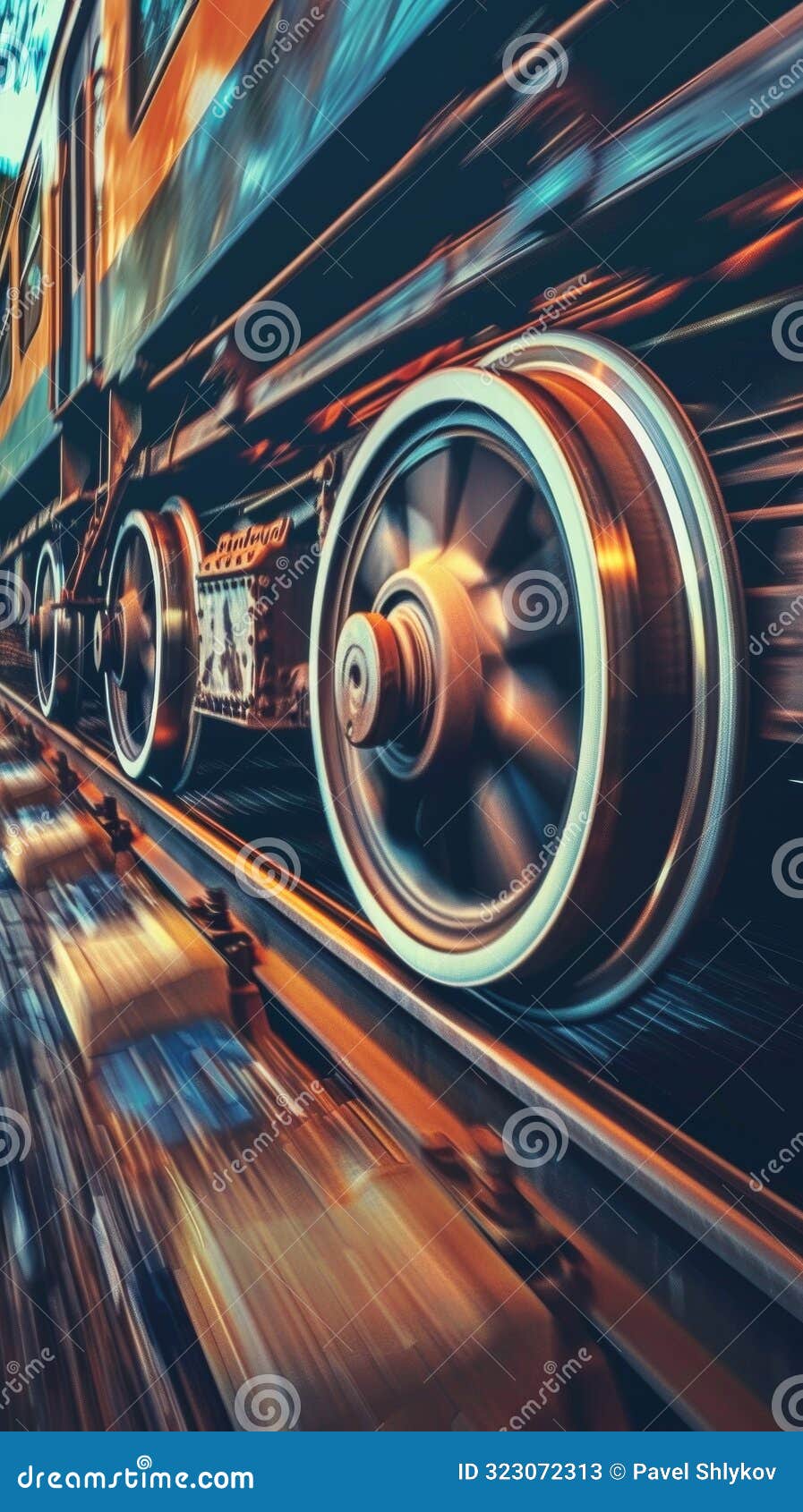 Industrial Rail Train Wheels Closeup Motion Technology Perspective ...