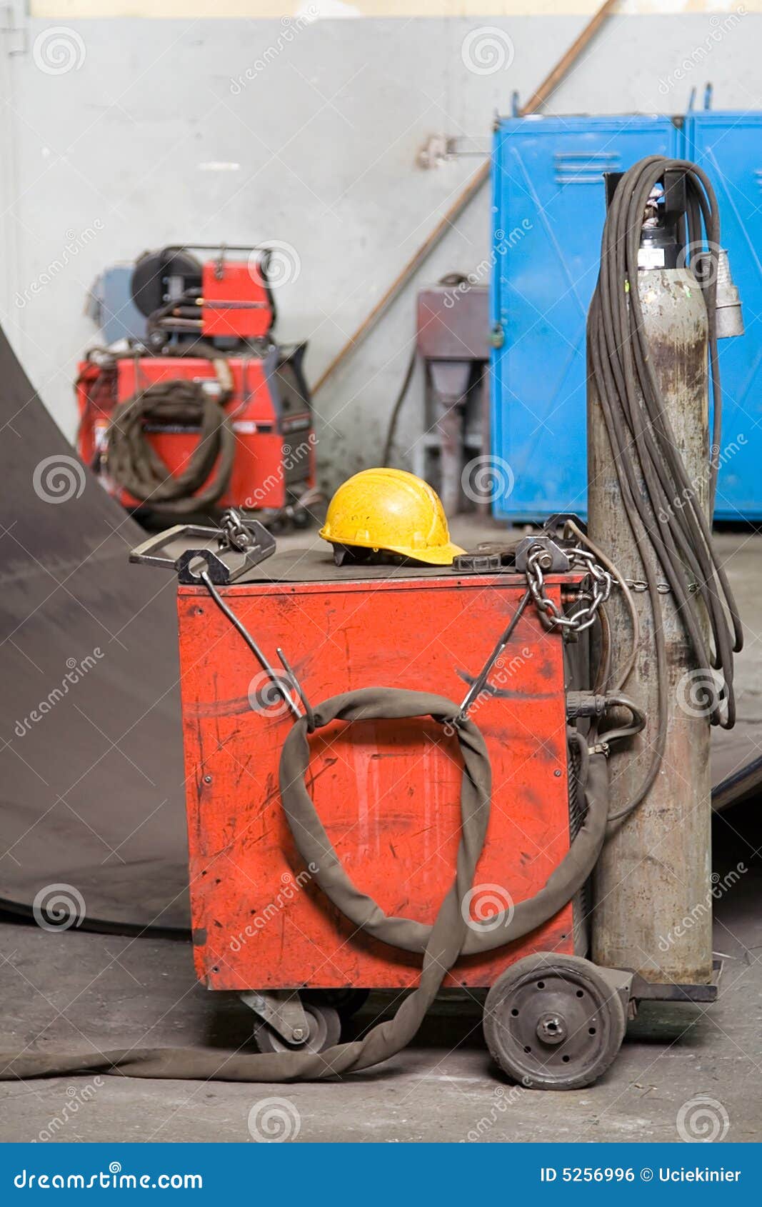 Industrial red mig welder stock photo. Image of sparks - 5256996