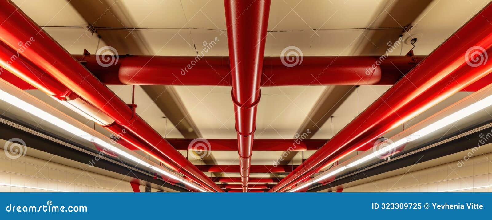 Industrial Red Piping System on Ceiling. Generative Ai Stock ...