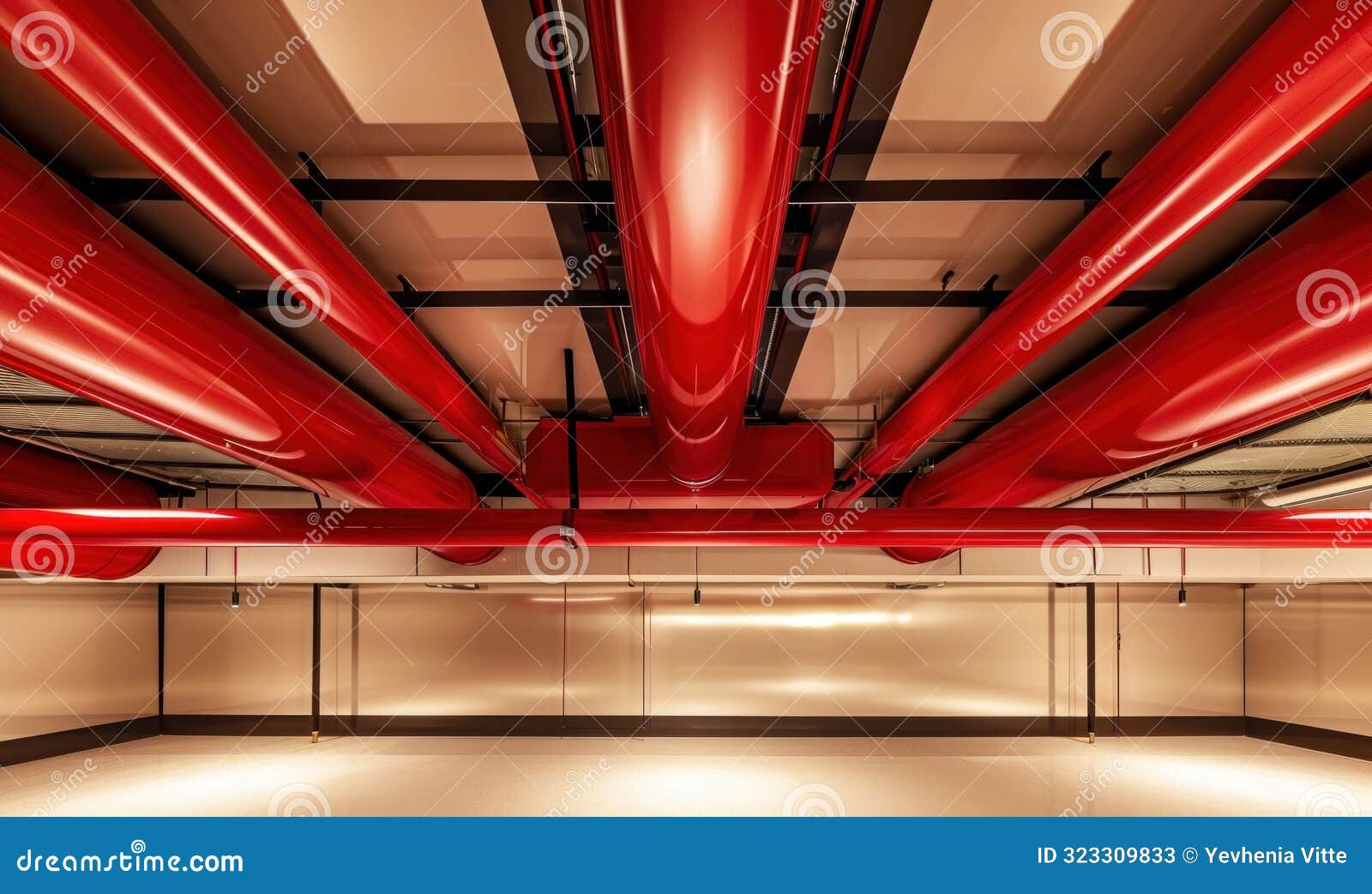 Industrial Red Piping System on Ceiling. Generative Ai Stock ...