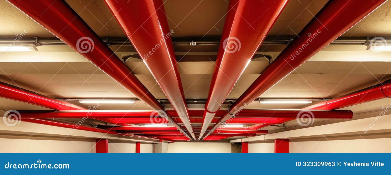 Industrial Red Piping System on Ceiling. Generative Ai Stock ...