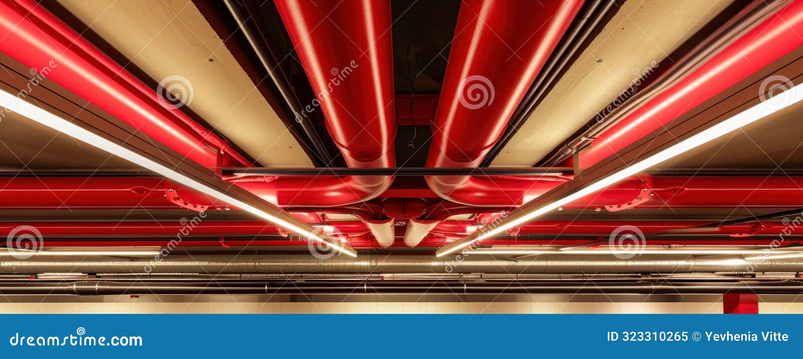 Industrial Red Piping System on Ceiling. Generative Ai Stock ...