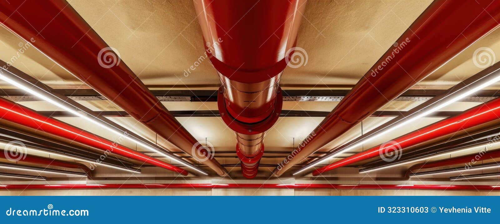 Industrial Red Piping System on Ceiling. Generative Ai Stock ...