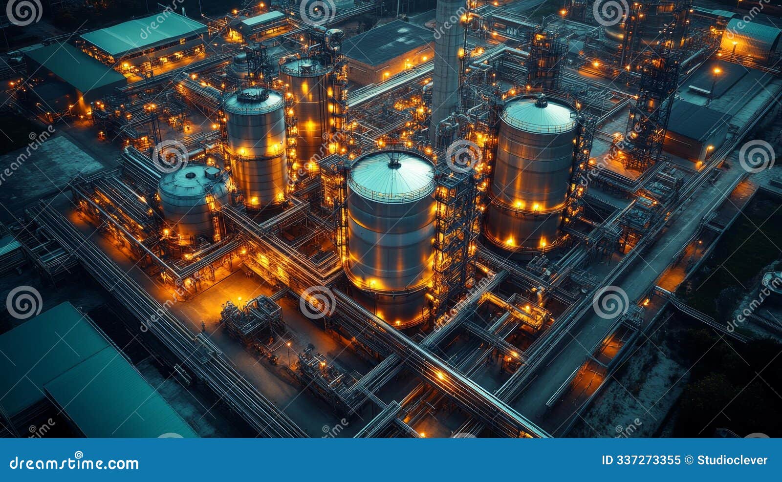 Industrial Refinery at Night with Glowing Lights Generative AI Stock ...