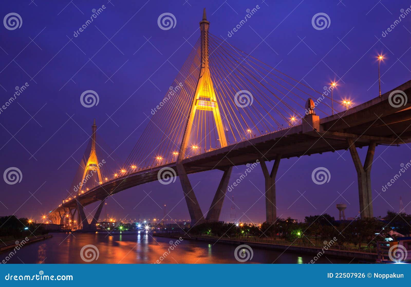 Industrial Ring Road Suspension Bridge Crosses Main River In Bangkok ...