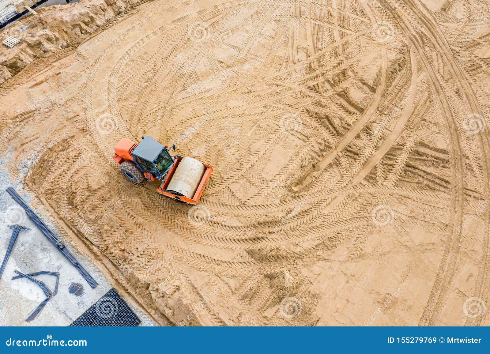 Industrial Road Roller Flattening the Ground before Road Construction ...