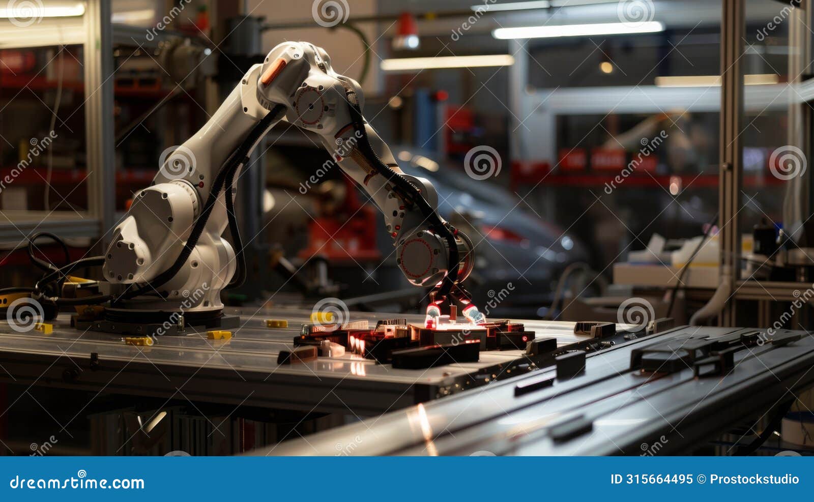Industrial Robot Arm Assembling Components in Factory Stock Image ...