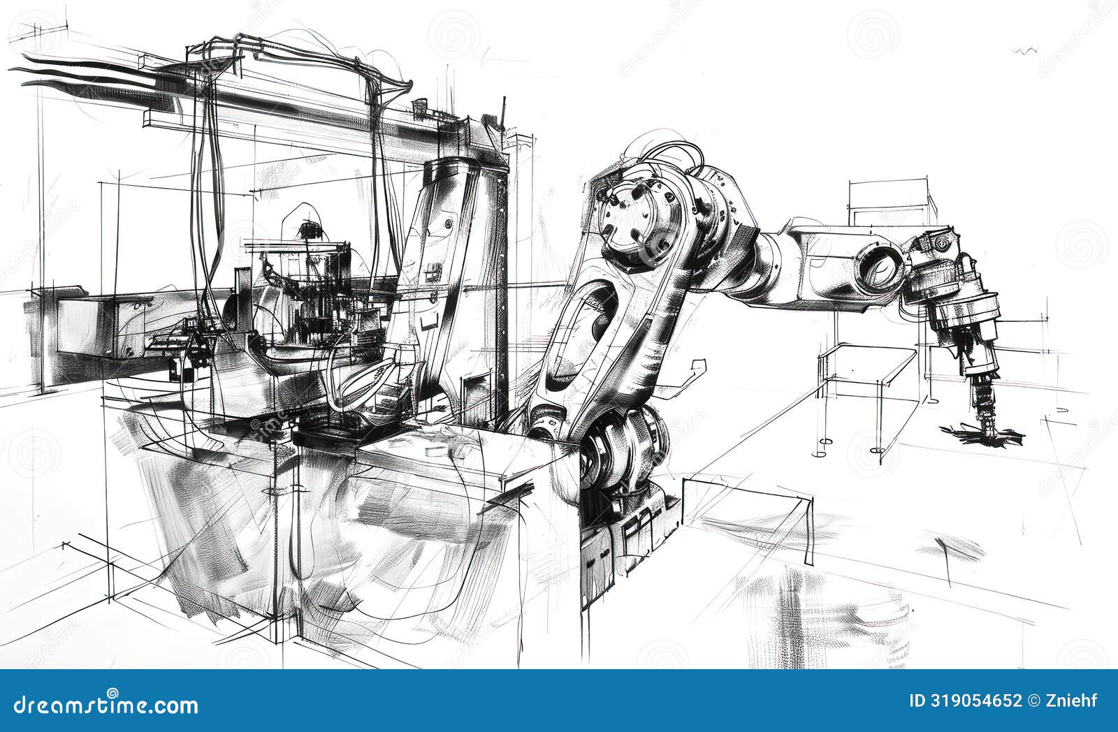 Industrial Robot Arm Concept Sketch Stock Illustration - Illustration ...