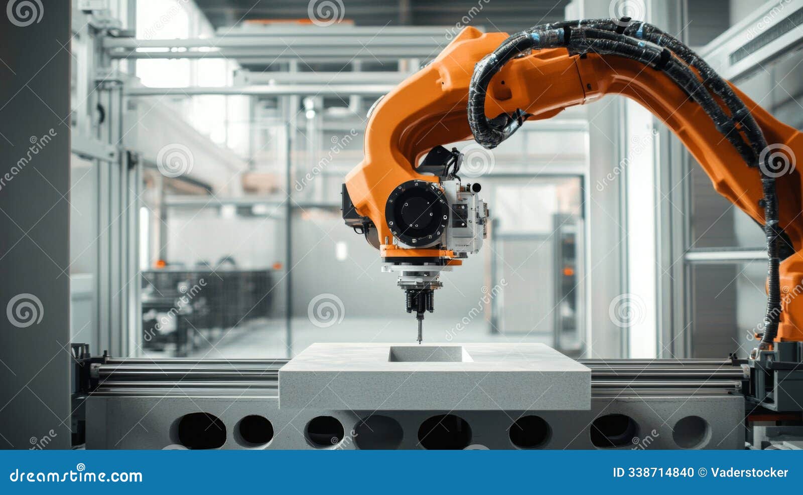 Industrial Robot Arm Drilling into a Grey Surface Stock Illustration ...