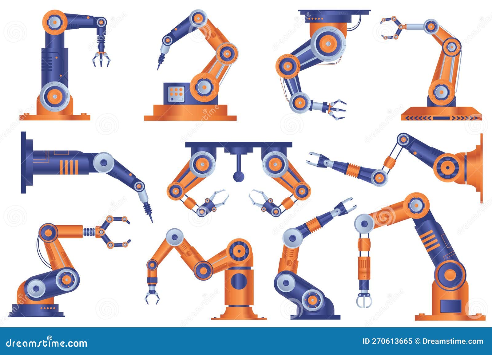 Industrial Robot Arms Set Graphic Elements in Flat Design. Stock ...