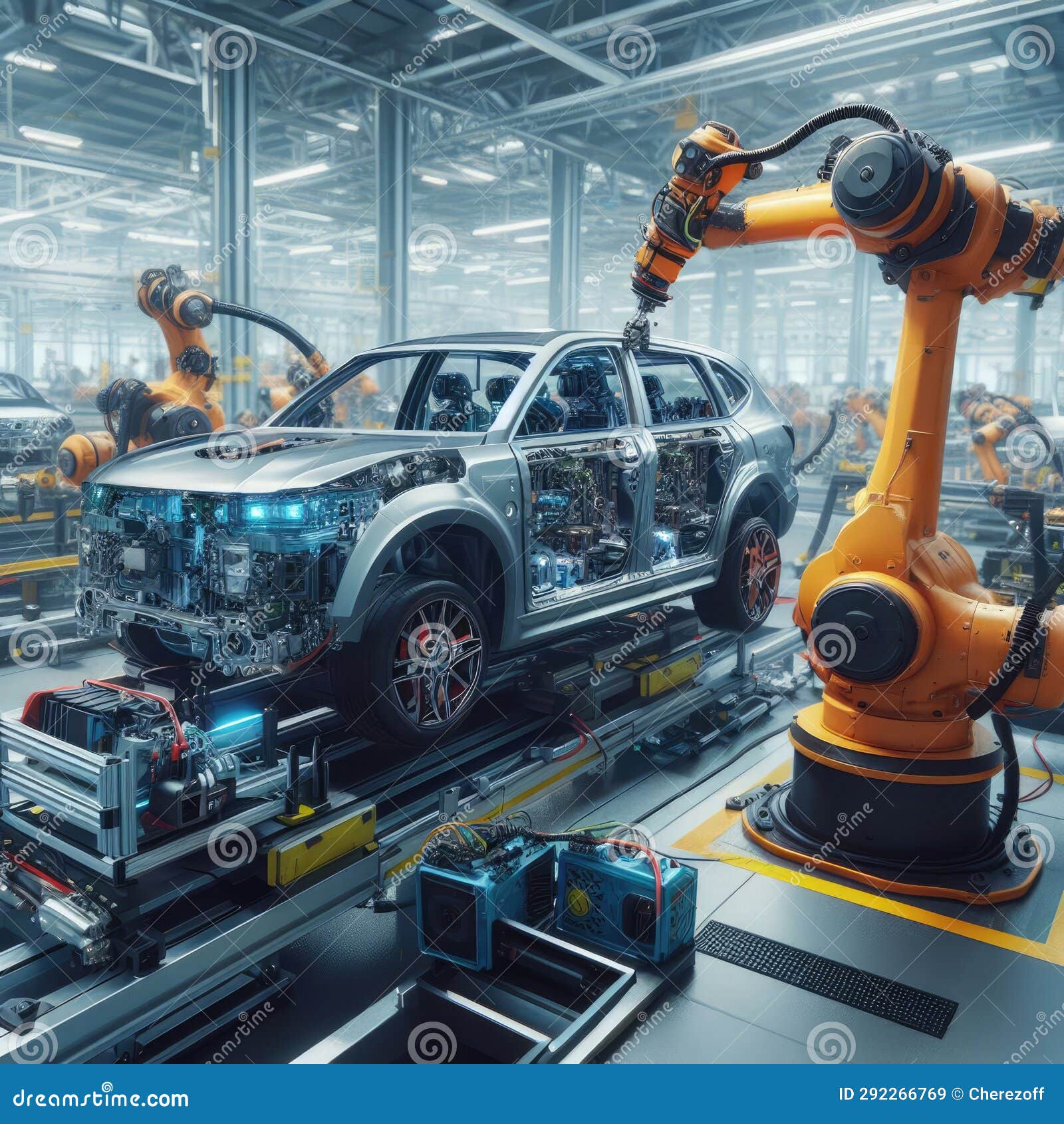 An Industrial Robot Assembles a Car Stock Image - Image of automobile ...