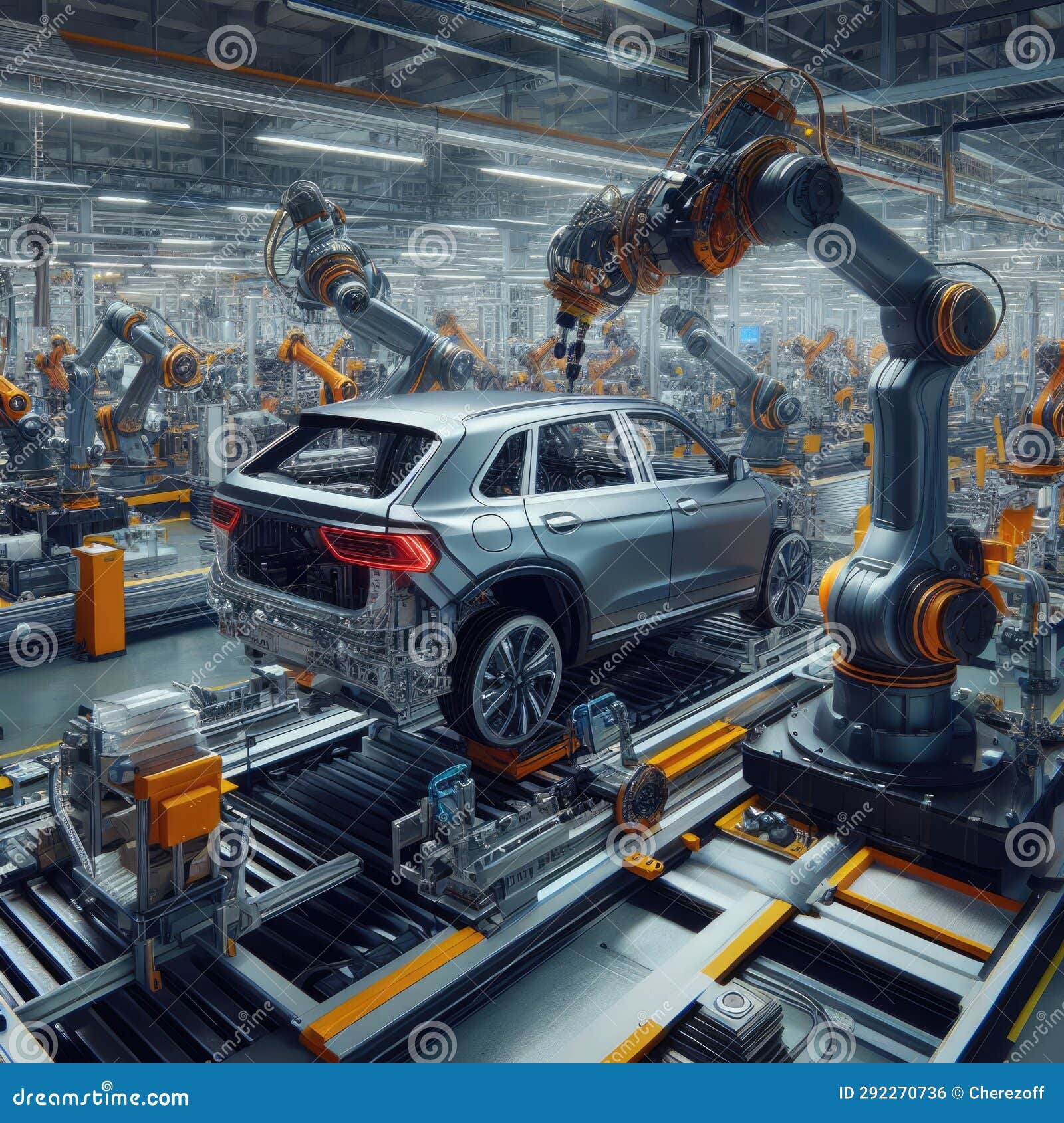 An Industrial Robot Assembles a Car Stock Photo - Image of futuristic ...