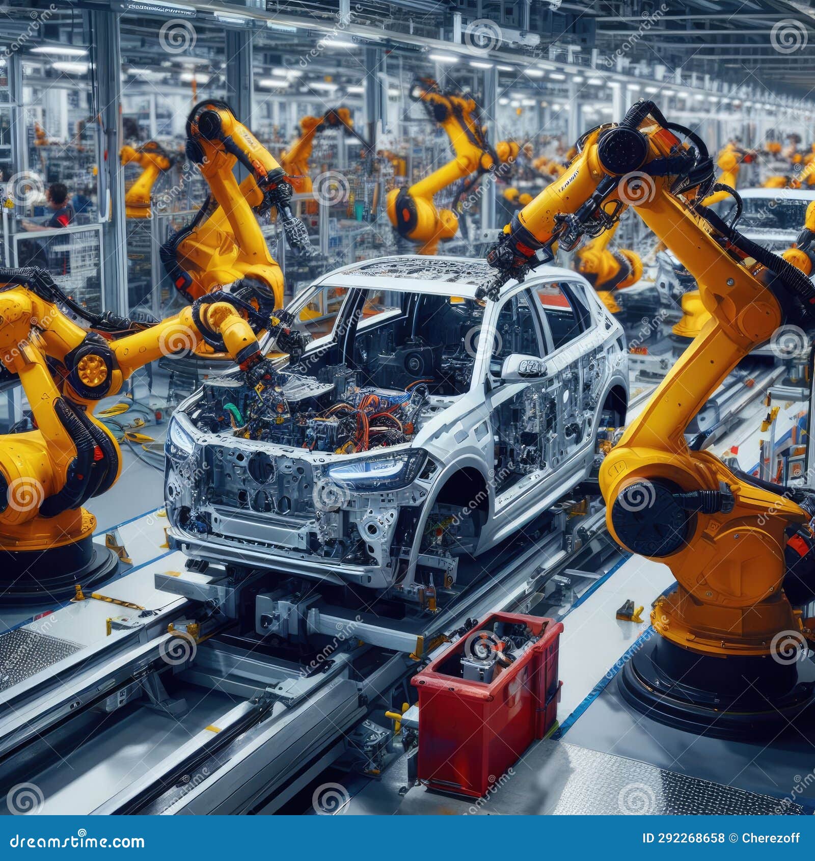 An Industrial Robot Assembles a Car Stock Photo - Image of engineering ...