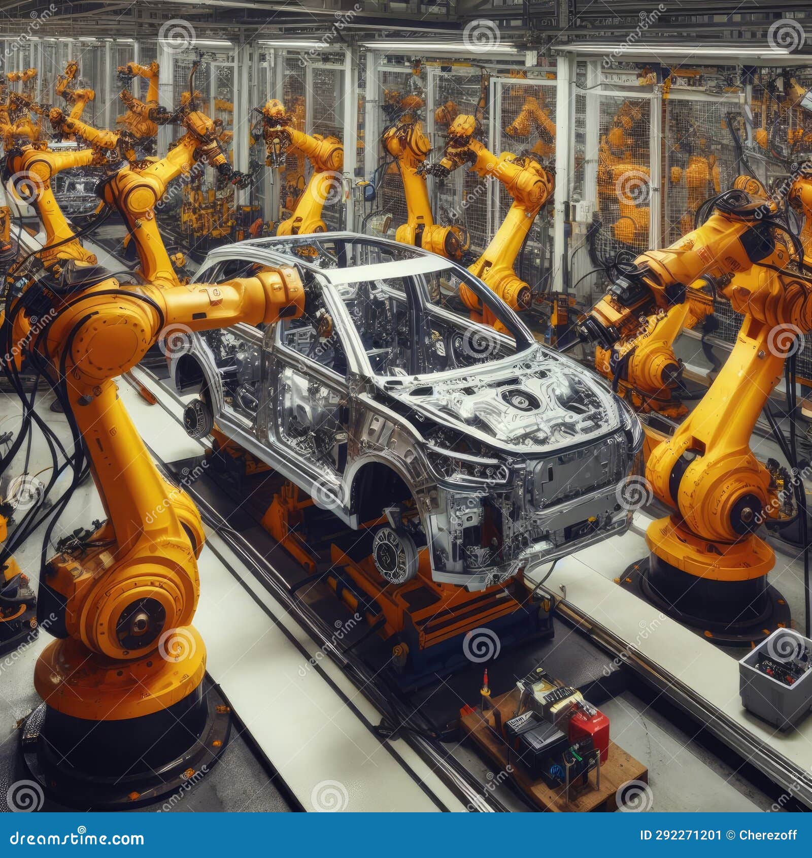 An Industrial Robot Assembles a Car Stock Image - Image of mechanic ...