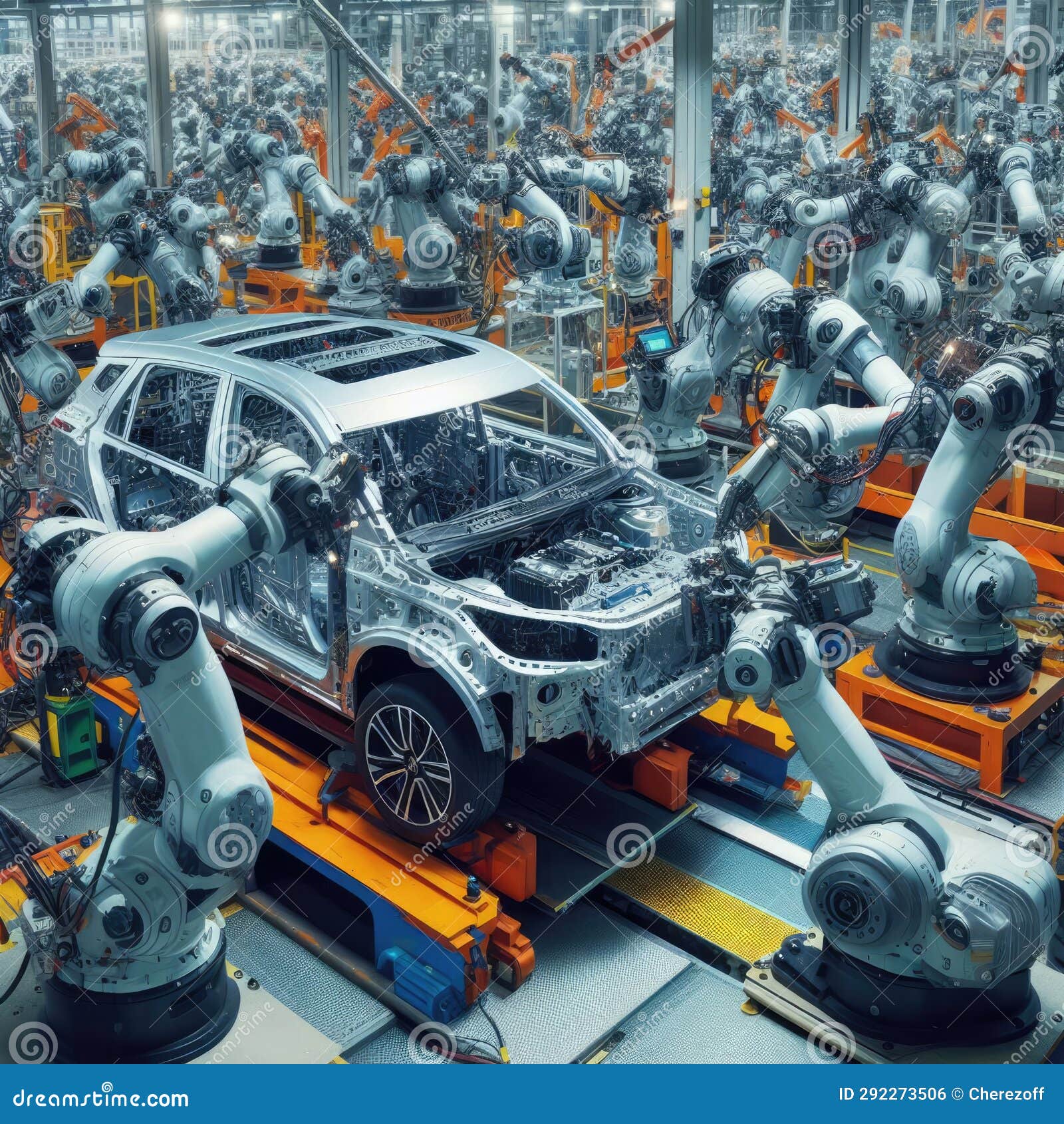 An Industrial Robot Assembles a Car Stock Photo - Image of modern ...