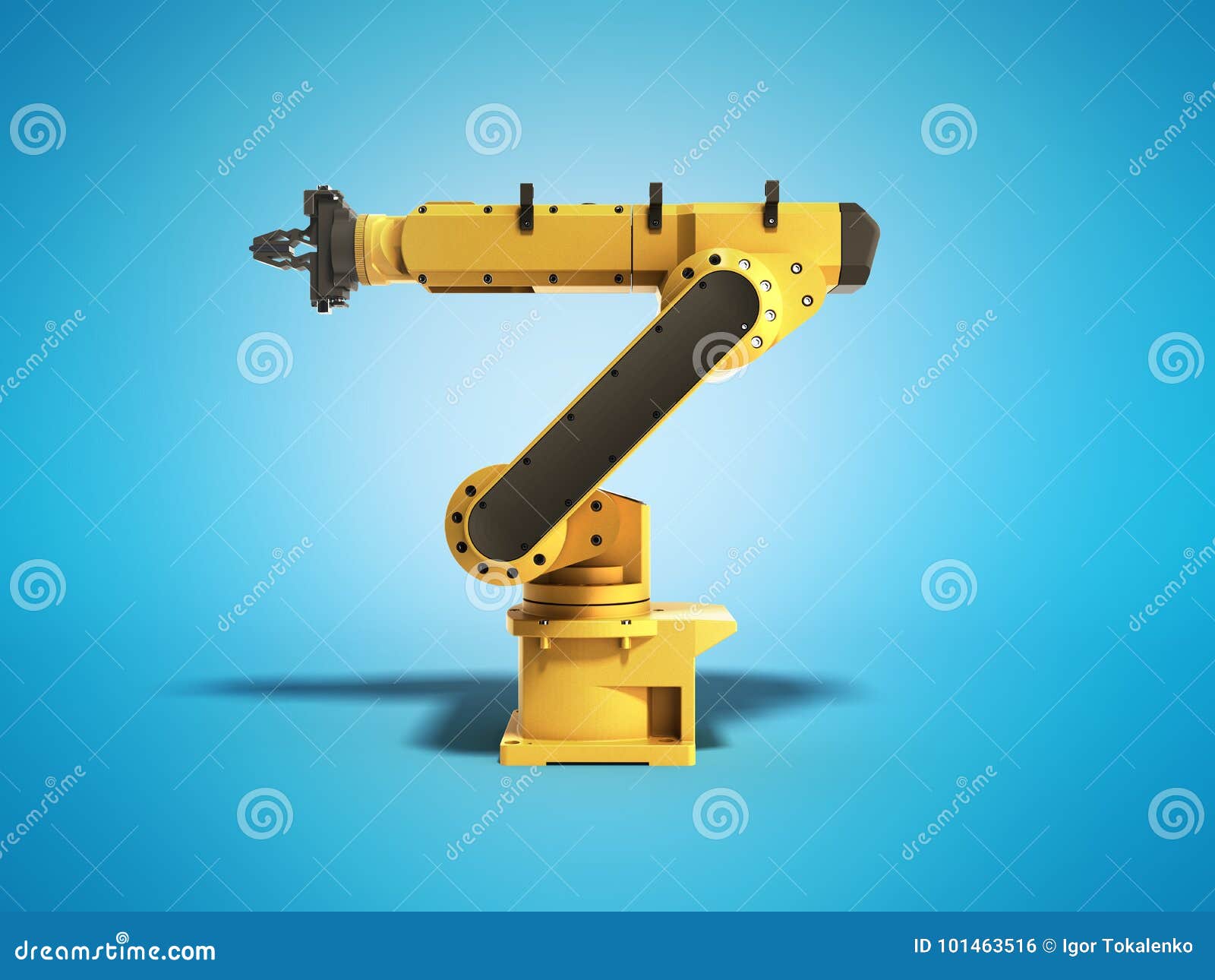 Industrial Robot on Blue Background 3D Rendering Stock Illustration ...
