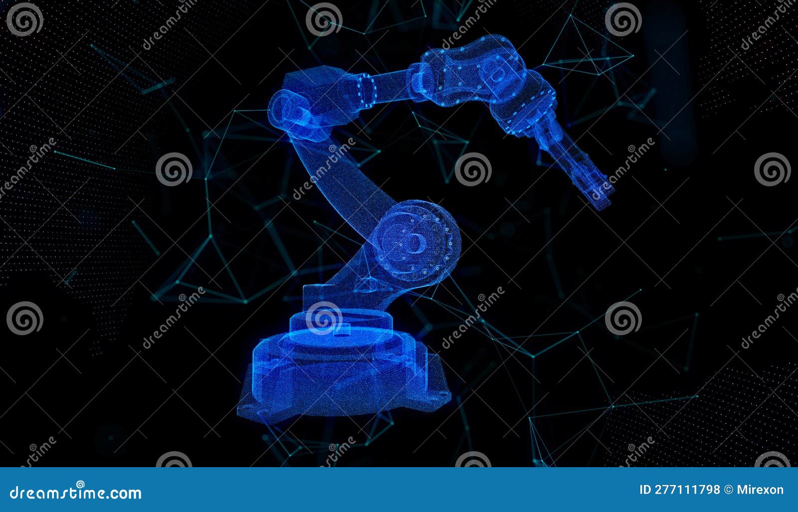 Industrial Robot. Blue Particles Formation in 3d Robot Hand Model Stock ...