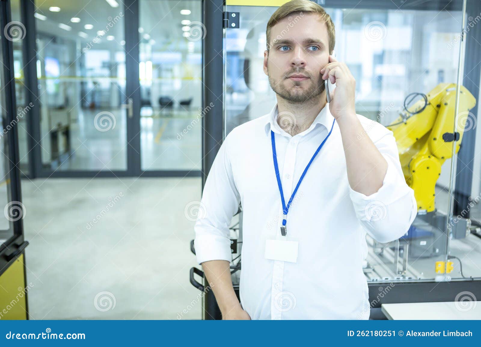Industrial Robot Maintenance Stock Image - Image of assembly, phone ...