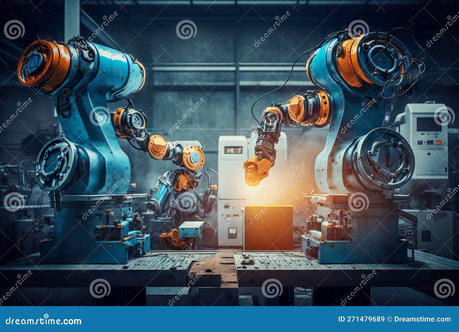 Industrial Robot on the Manufacturing Stock Illustration - Illustration ...