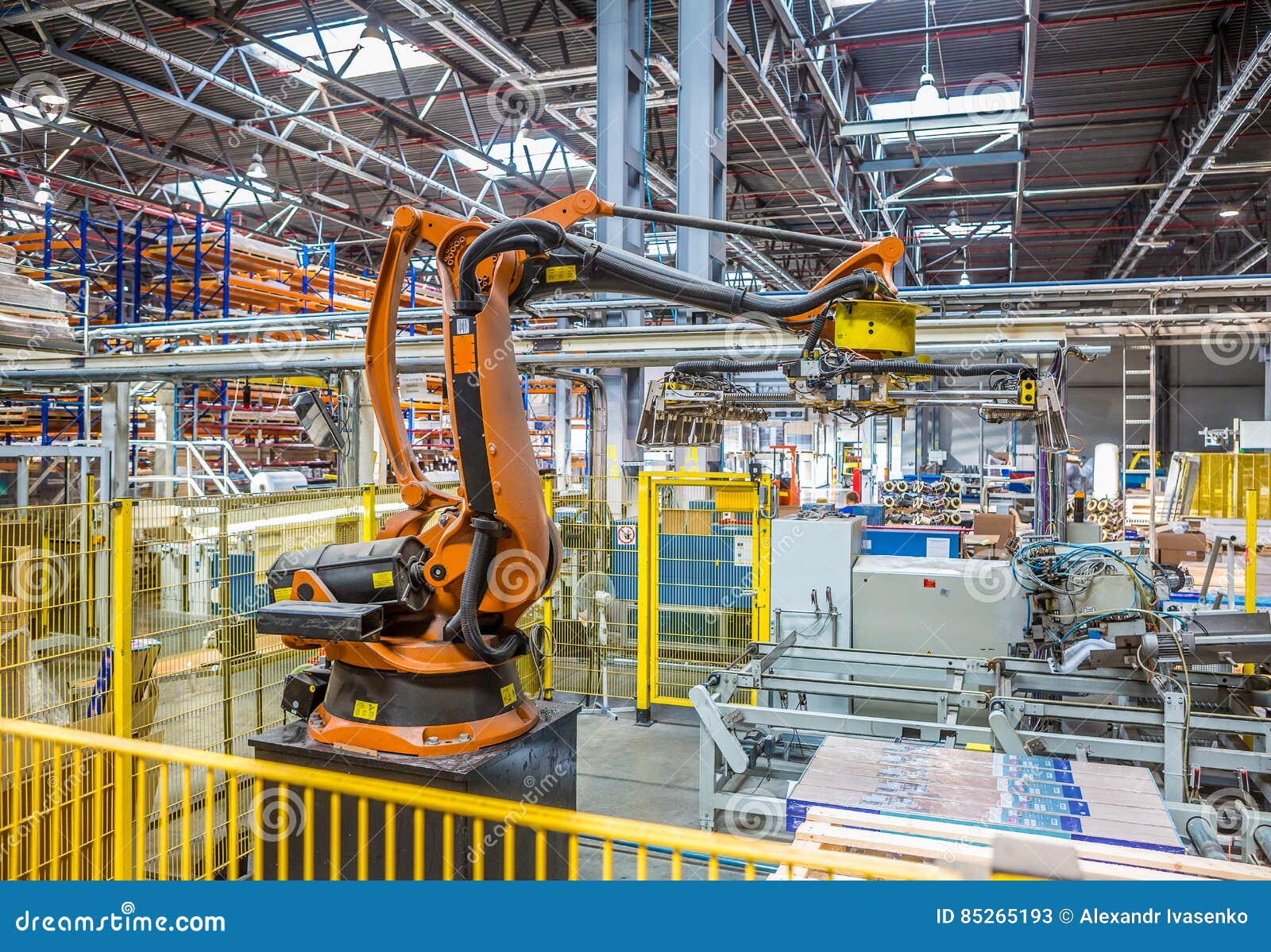Industrial Robot Packer in the Workshop Production Stock Image - Image ...